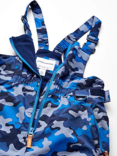 Amazon Essentials Boys' Water-Resistant Snow Bib, Blue Camo, Large