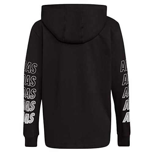 adidas Boys' Long Sleeve Cotton BoS Logo Hooded T-Shirt, Black, Large (14/16)