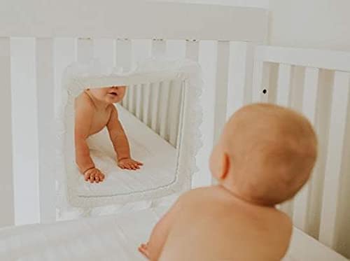 Cribby Baby Mirror for Crib and Bassinet for Infants and Newborns with Shatterproof, Unbreakable Acrylic and Full Quilted Cover, Interior Side Mounting, No Glass for Safe Early Learning Use