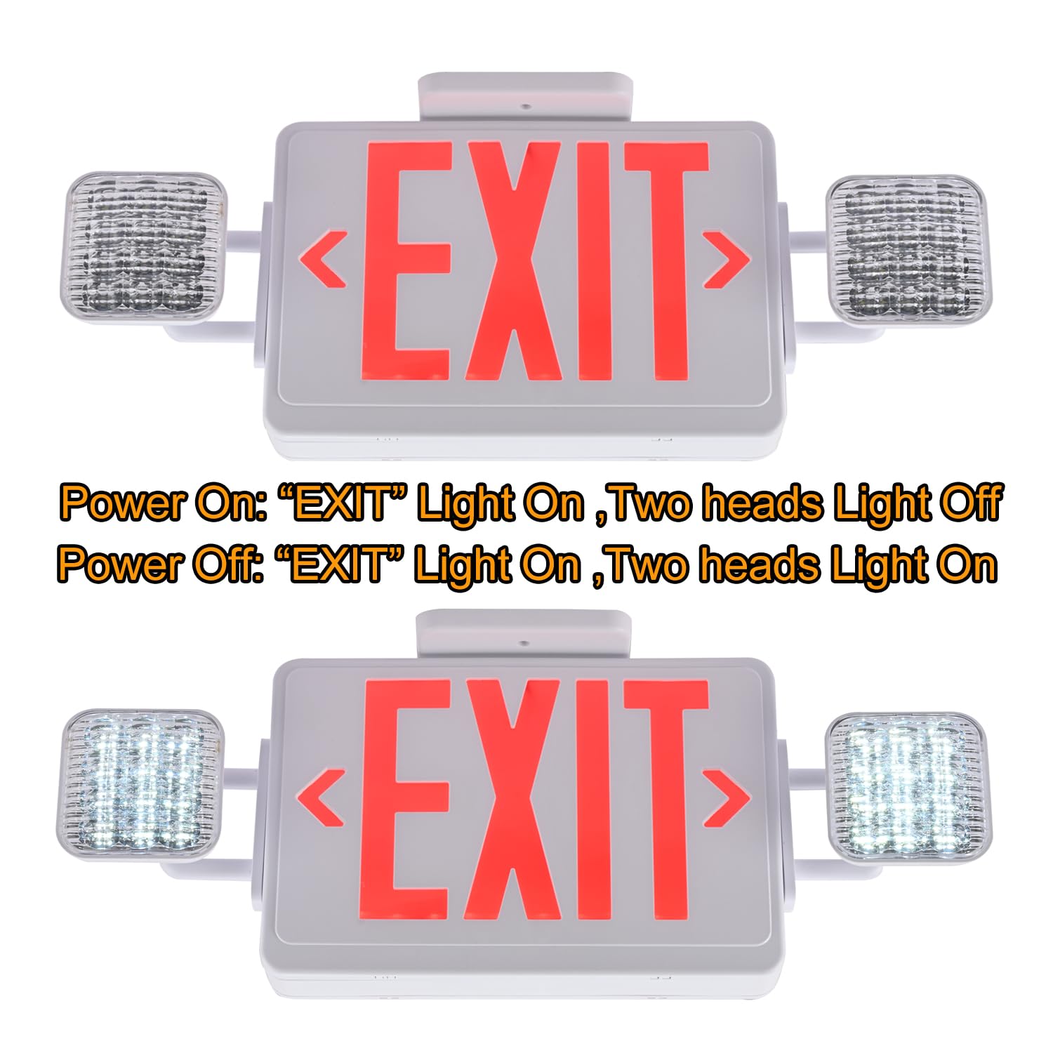 Apmeetlux Red Exit Sign with Emergency Lights, 200lm 3Hours Plug in Emergency Exit Sign with Lights Battery Backup for Business,Commerical Emergency Lighting Combo UL 924 AC85-277V Double Face