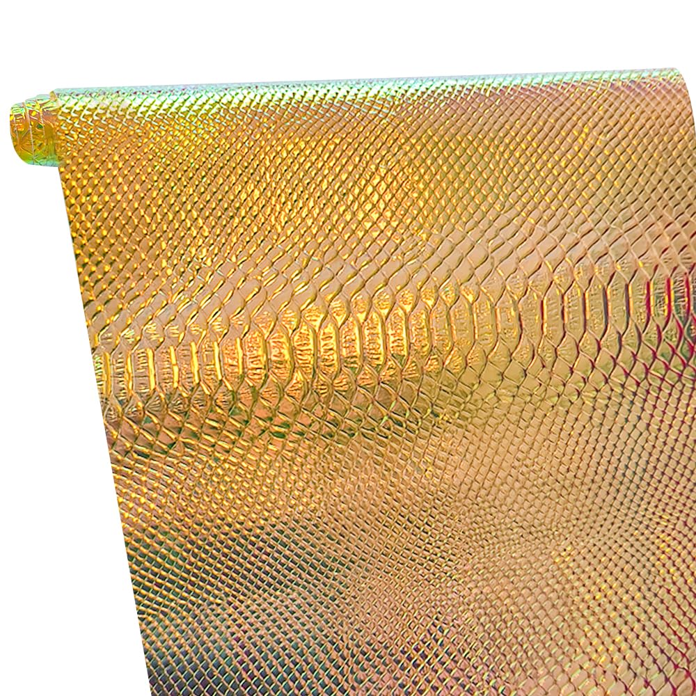 HYANG Holographic Embossed Snake Dark Gold Leather Sheets 1 Roll 12"X53"(30cmX135cm), The Leather Very Suitable for Leather Earrings, Bows, Handbag ,Sewing ,Crafts Making