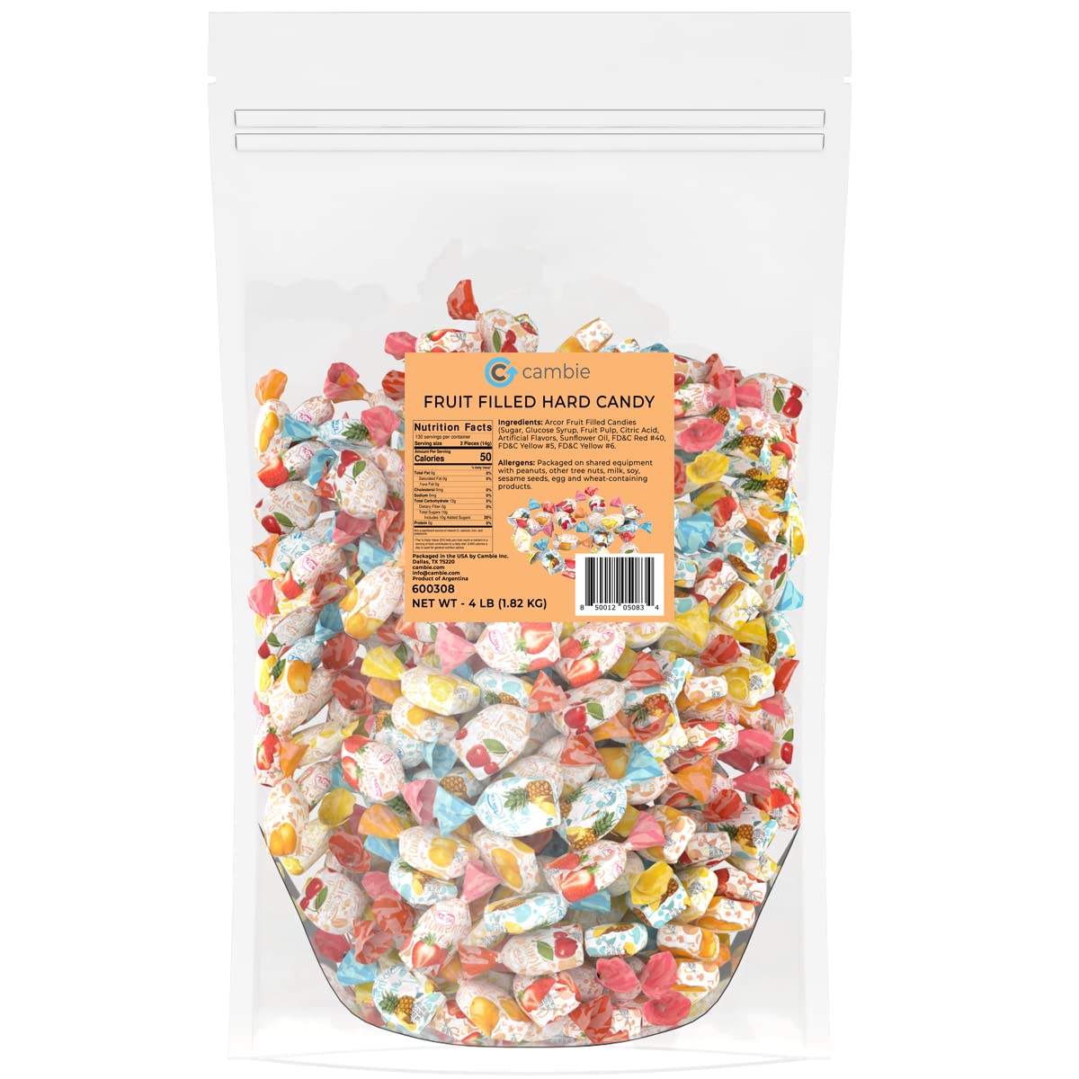 Arcor Fruit Filled Bon Bon Hard Candy by Cambie | Hard Fruit Candy with Soft & Chewy Interior | Individually Wrapped Bon Bons in Strawberry, Cherry, Pineapple, Orange & Lemon | Decadently Sweet Candy from Argentina (4 lb)
