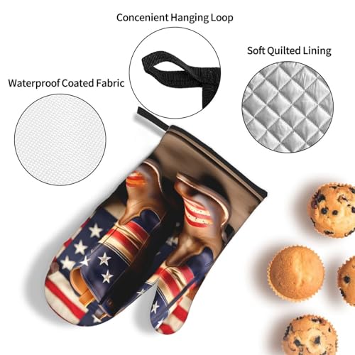 American Flag with Cowboy Boots Oven Mitts and Pot Holders Set–Ultimate Heat Resistant Set for Kitchen and Dining