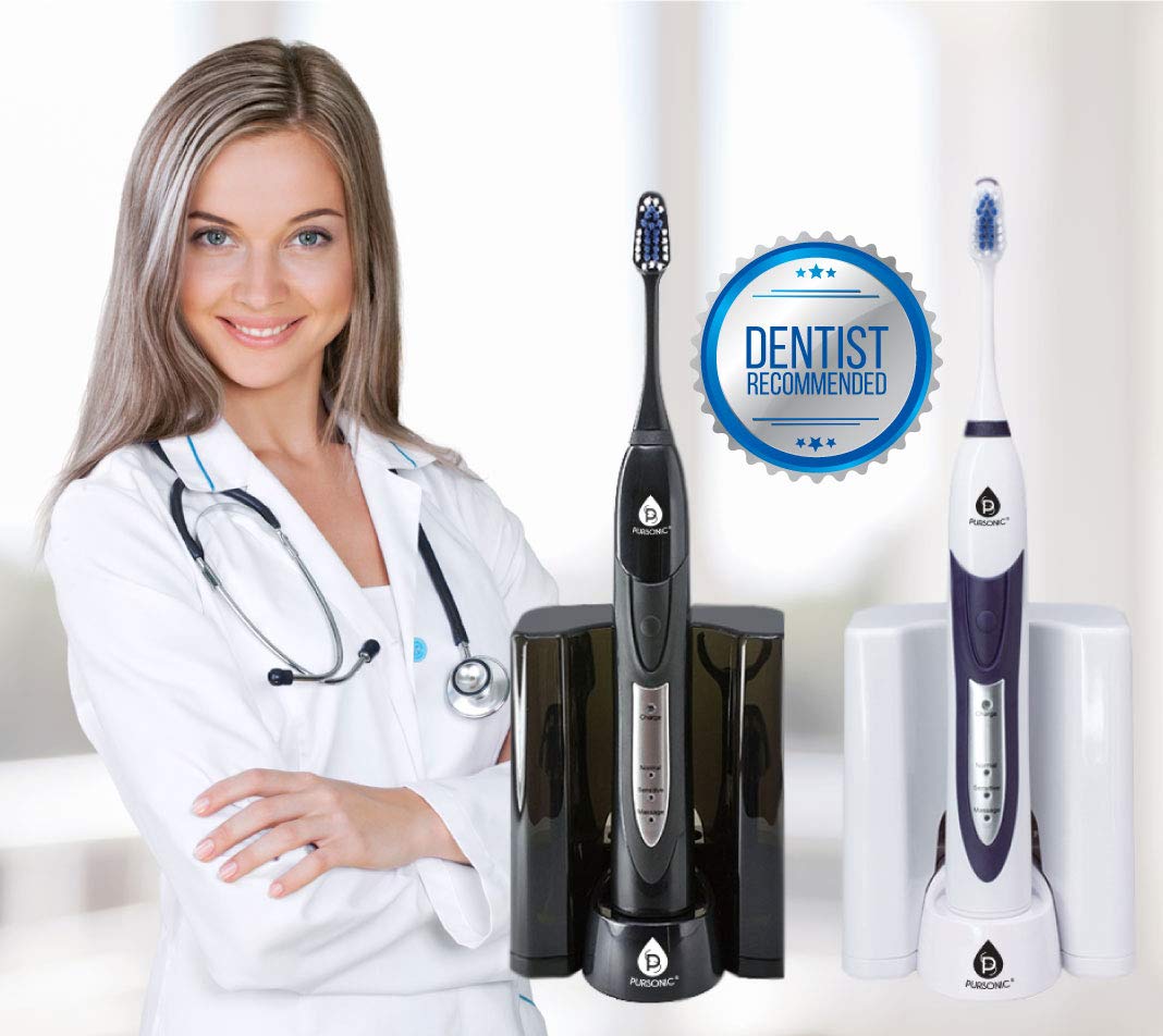 Pursonic S520 Rechargeable Sonic Toothbrush- Includes 20 accessories: 12 Brush Heads & More, Black