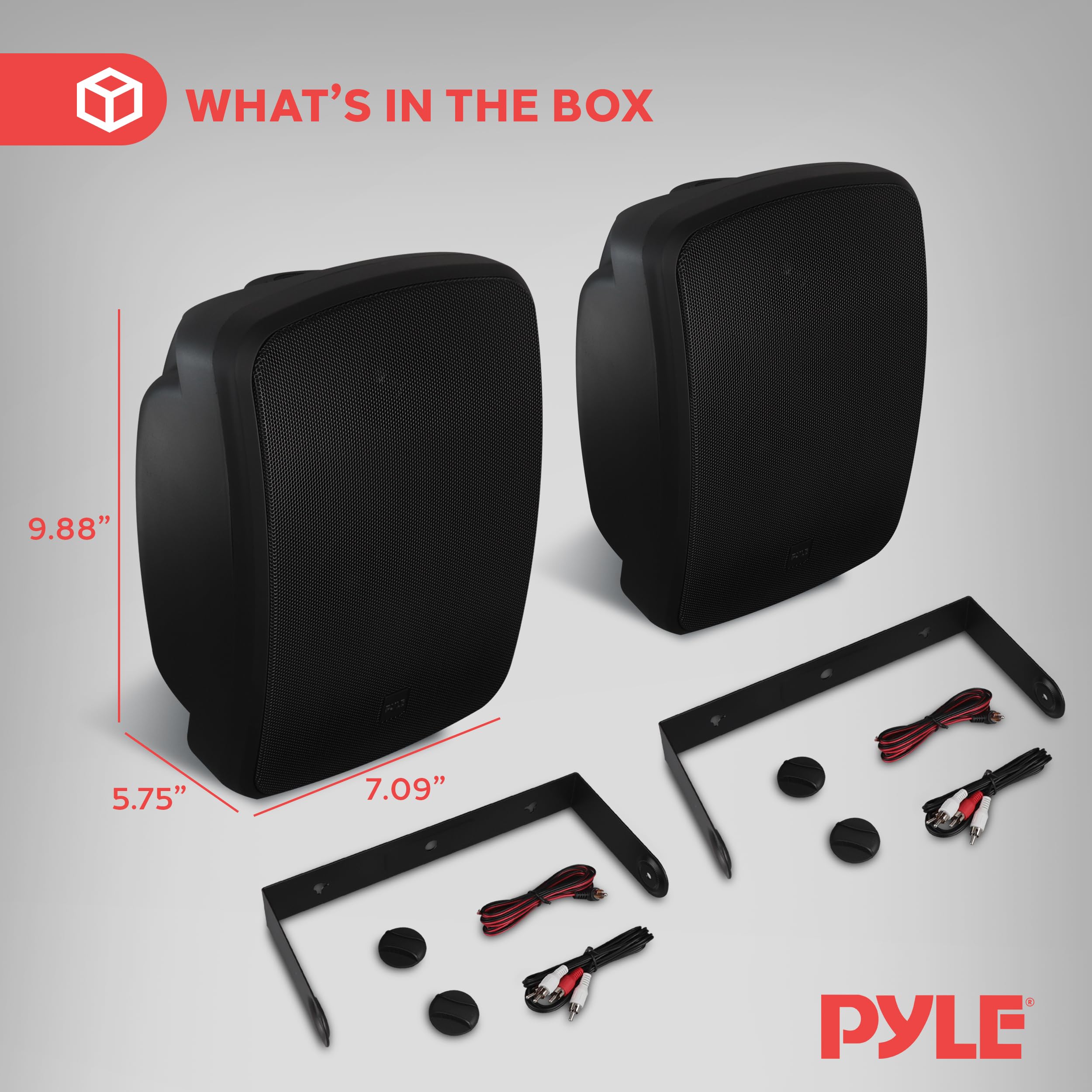 Pyle 5.25 Inch 2 Way Outdoor Waterproof Mountable Wireless Bluetooth Dual Speakers with Heavy Duty Grill Cabinet Enclosure, Black (2 Pack)
