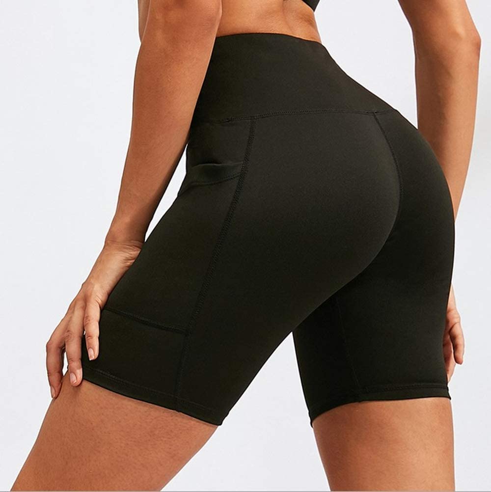 Aoliks Women's 8" Biker Shorts with Pockets High Waist Tummy Control Running Workout Spandex Gym Volleyball Yoga Shorts Black