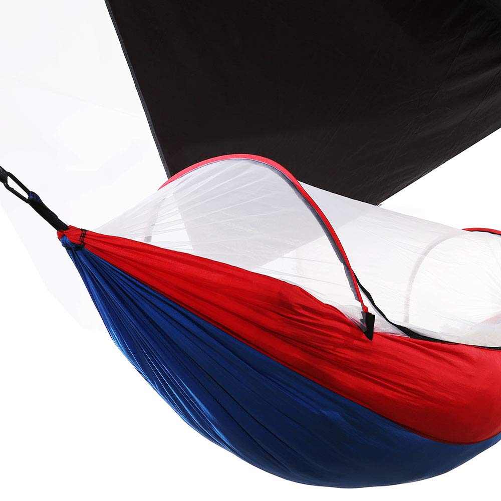 All in One Camping Hammock Bundle Set with Mosquito Bug Net, Rain Fly, Tree Straps and Compression Sack - Lightweight, Heavy Duty, Double & Single Hammocks for Outdoor Travel Survival & Backpacking.