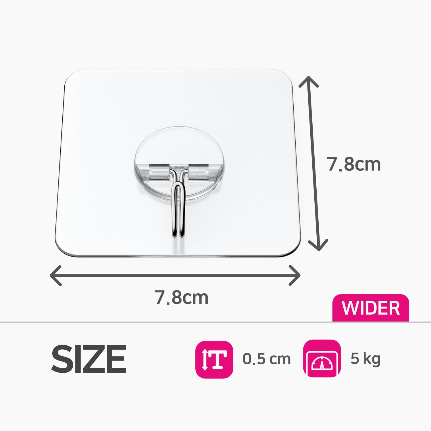Baren Monster Crystal-Clear Heavy Duty Adhesive Hooks, Pack of 5 | Stainless Steel Hook | Heavy Duty Adhesive Performance | Super Strong Long Lasting Attachment | Exceptional Adhesive Strength