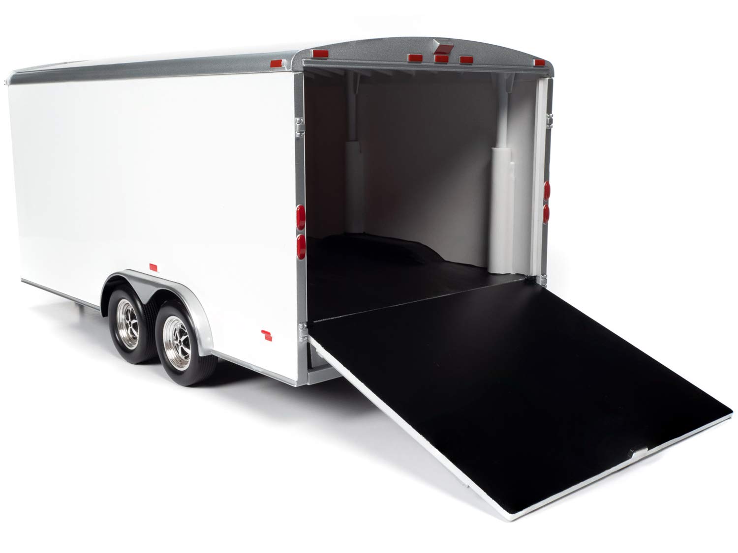 Four Wheel Enclosed Car Trailer White with Silver Top for 1/18 Scale Model Cars by Autoworld AMM1238