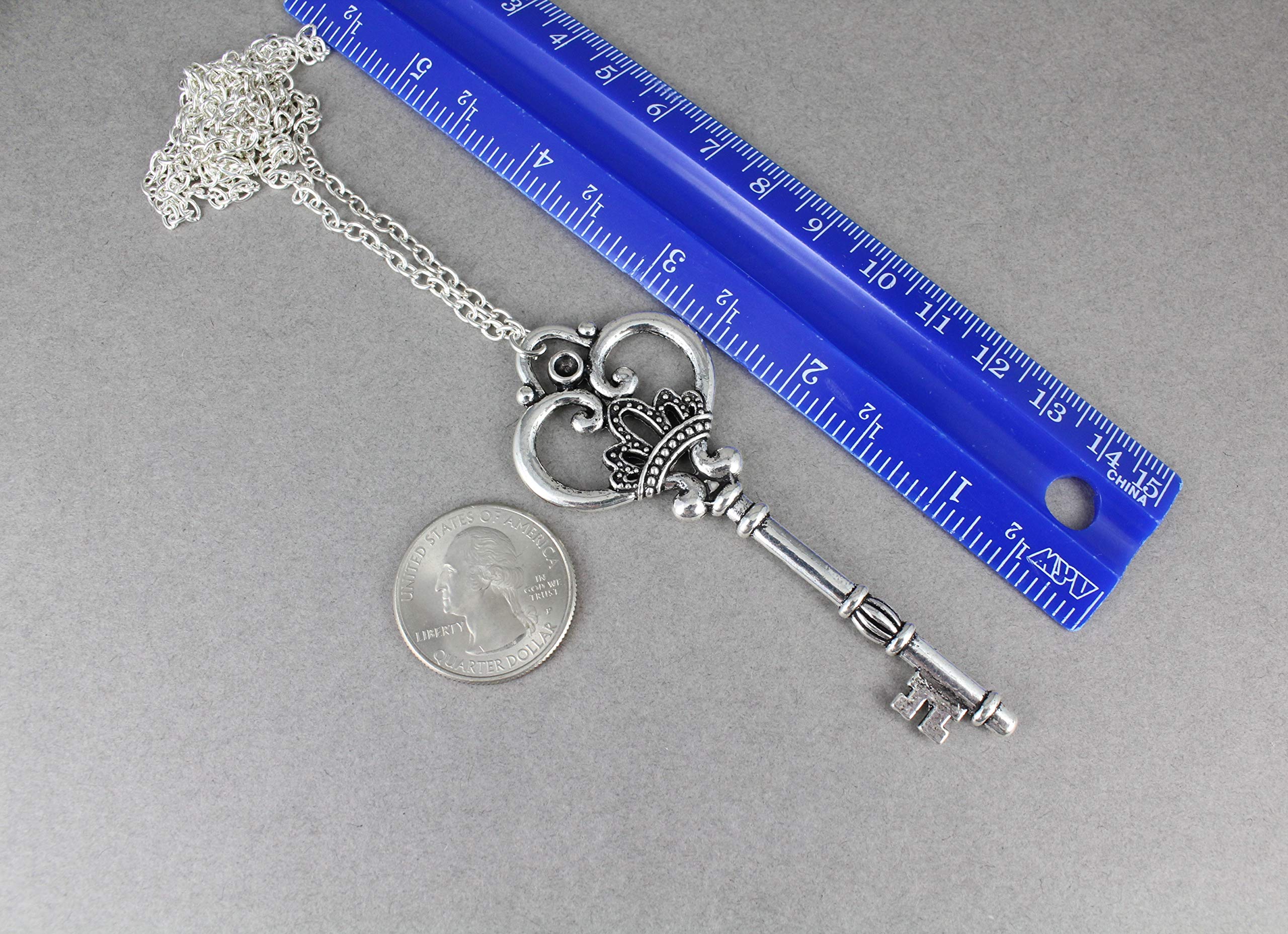 Antiqued womens Silver key necklace 27 long necklace chain skeleton key pendant silver chain