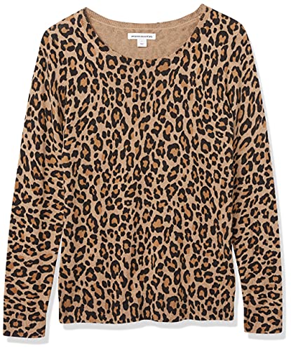 Amazon Essentials Women's Long-Sleeve Lightweight Crewneck Sweater (Available in Plus Size), Camel Cheetah, X-Large