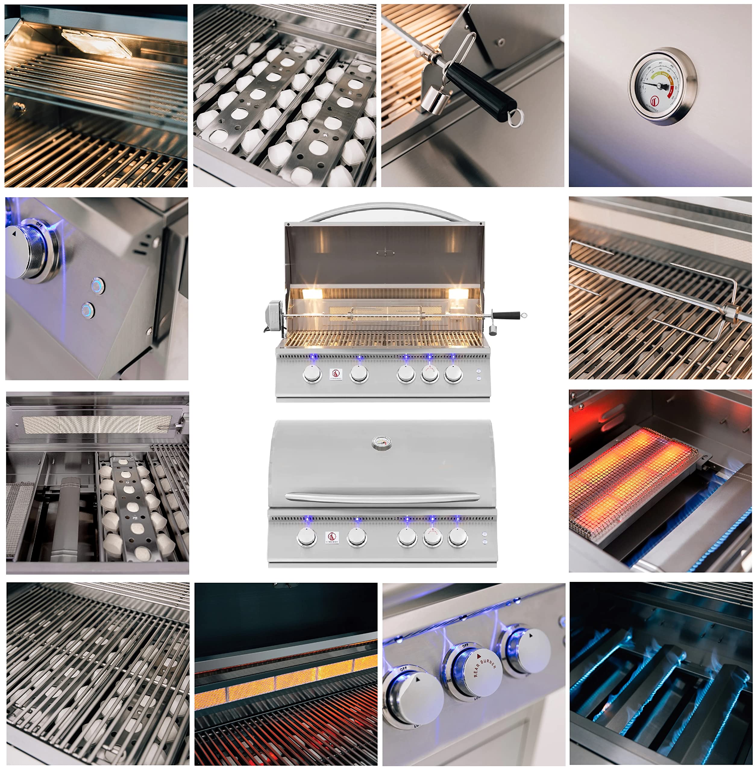 AMS Fireplace | Summerset Sizzler Pro 32" Built-in Liquid Propane Grill Package-3 | Double Side Burner | 3-Drawers & Access Door Combo | Stainless Steel Drop-in Sink & Hot/Cold Faucet, and More