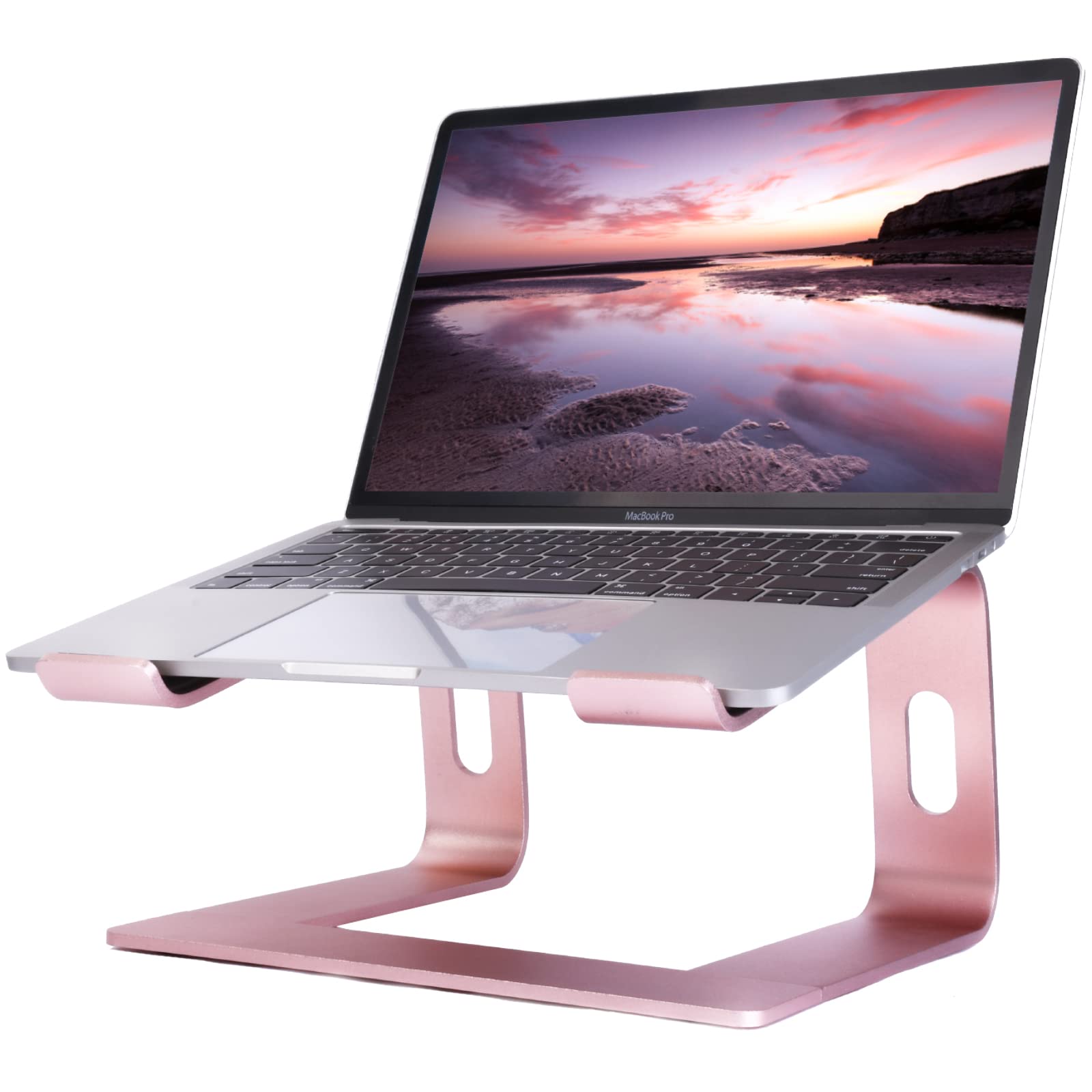 AMOTIE Laptop Desk Stand, Ergonomic Aluminum Laptops Elevator for Desk, Notebook Holder Stand Compatible with MacBook Pro/Air HP Lenovo Samsung Huawei ,All 10-15.6" Laptops,Pink Gold