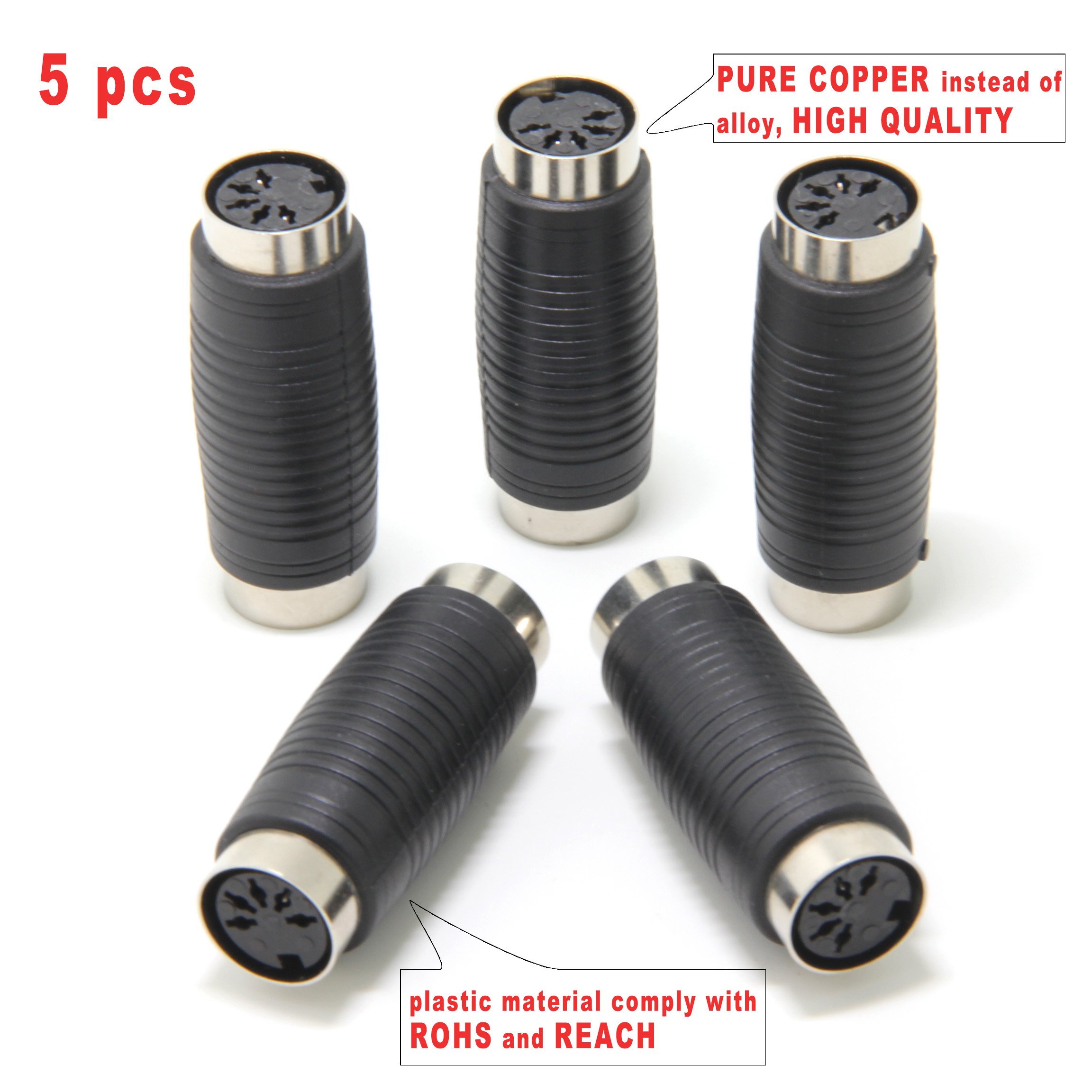 Ancable 5-Pack 5-Pin DIN to 5-Pin DIN MIDI Coupler, MIDI (Female) - MIDI (Female) Coupler Joiner Adapter