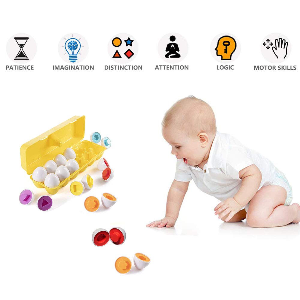 Easter Matching Eggs Easter Basket Stuffers Gift for 1 2 3 Years Old Toddlers Kids Boys Girls Educational Color Shape Eggs(12 Eggs in Carton)