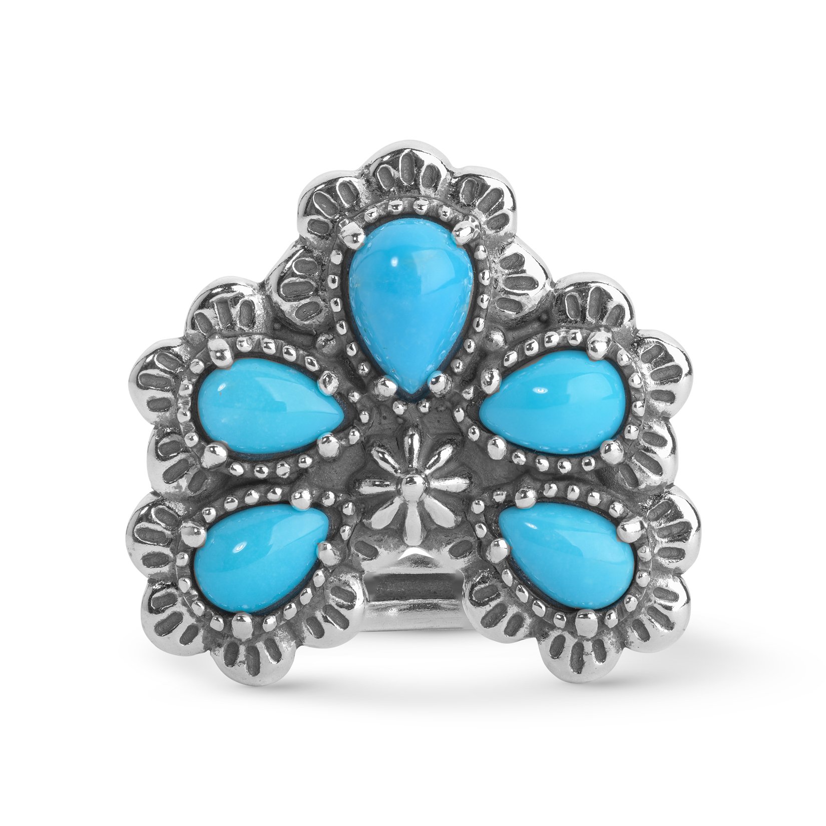 American West Sterling Silver Sleeping Beauty Turquoise Gemstone 5-Stone Ring Size 8