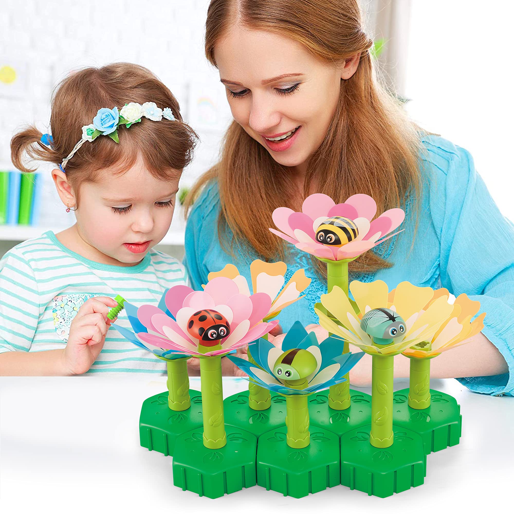 HamburBaby Luminous Assembly Garden Flower Building Toys, Take Apart & DIY Educational Activity Play Set, Glow in The Dark, Develop STEM Ability, for Preschool Boys Girls Ages 3+ (Green)