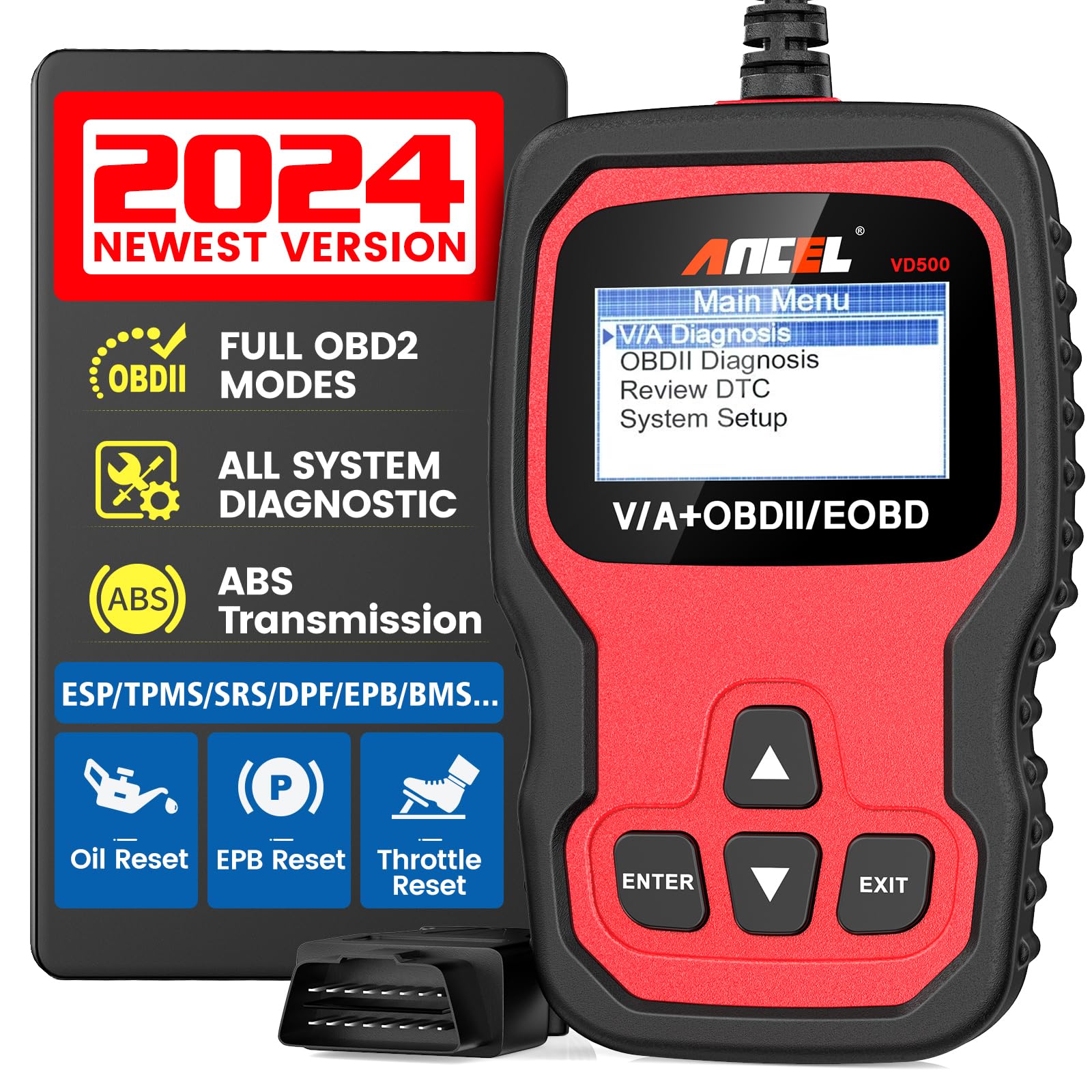 ANCEL VD500 Pro OBD2 Reader for Volkswagen VW Audi Skoda Seat Diagnosis Check Engine Light EPB ABS SRS Code Reader Oil Throttle Position Adaption Service Due Reset Tool