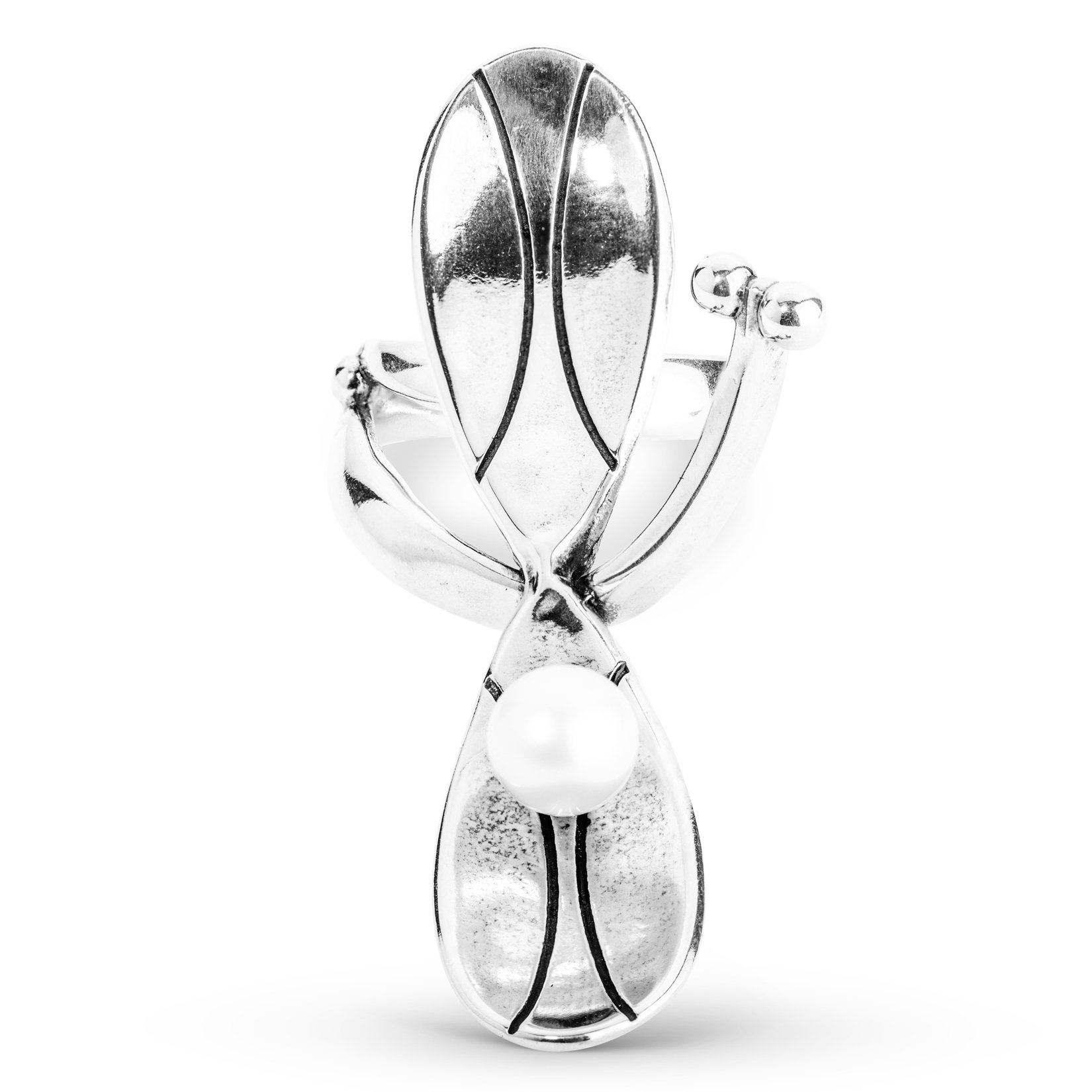 American West Sterling Silver Freshwater Pearl Gemstone Dragonfly Ring Size 8