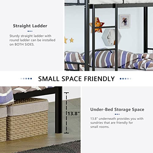 Alohappy Metal Bunk Bed Twin Over Twin, Twin Bunk Beds with Removable Ladder and Safety Guard Rail, 13.8β Under Bed Storage Space, No Box Spring Needed, Easy to Climb, Industrial Style(Black)