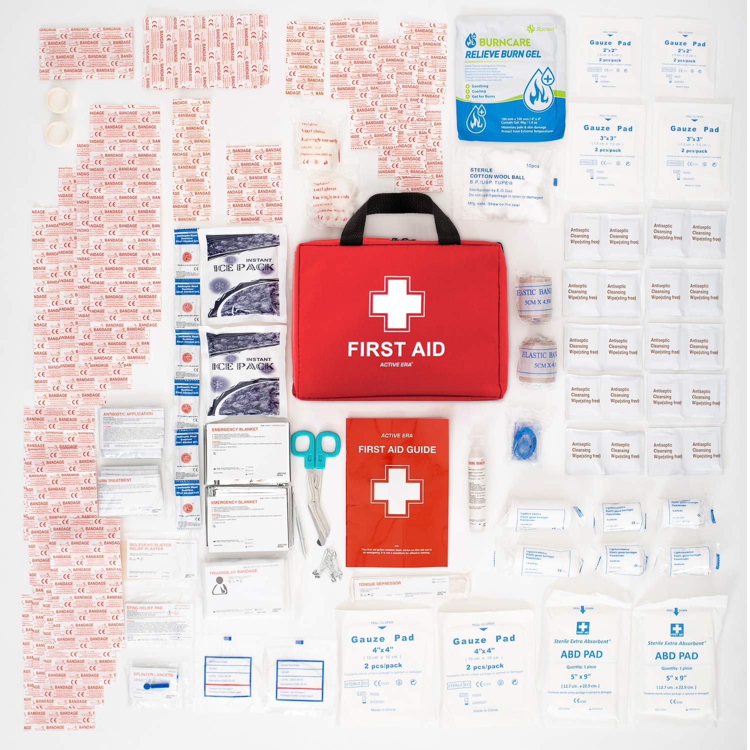 Active Era First Aid Kit - All-Purpose 260 Pieces First Aid Kit for Camping and Hiking with Medical Supplies and Handle - First Aid Kit for Home, Cars
