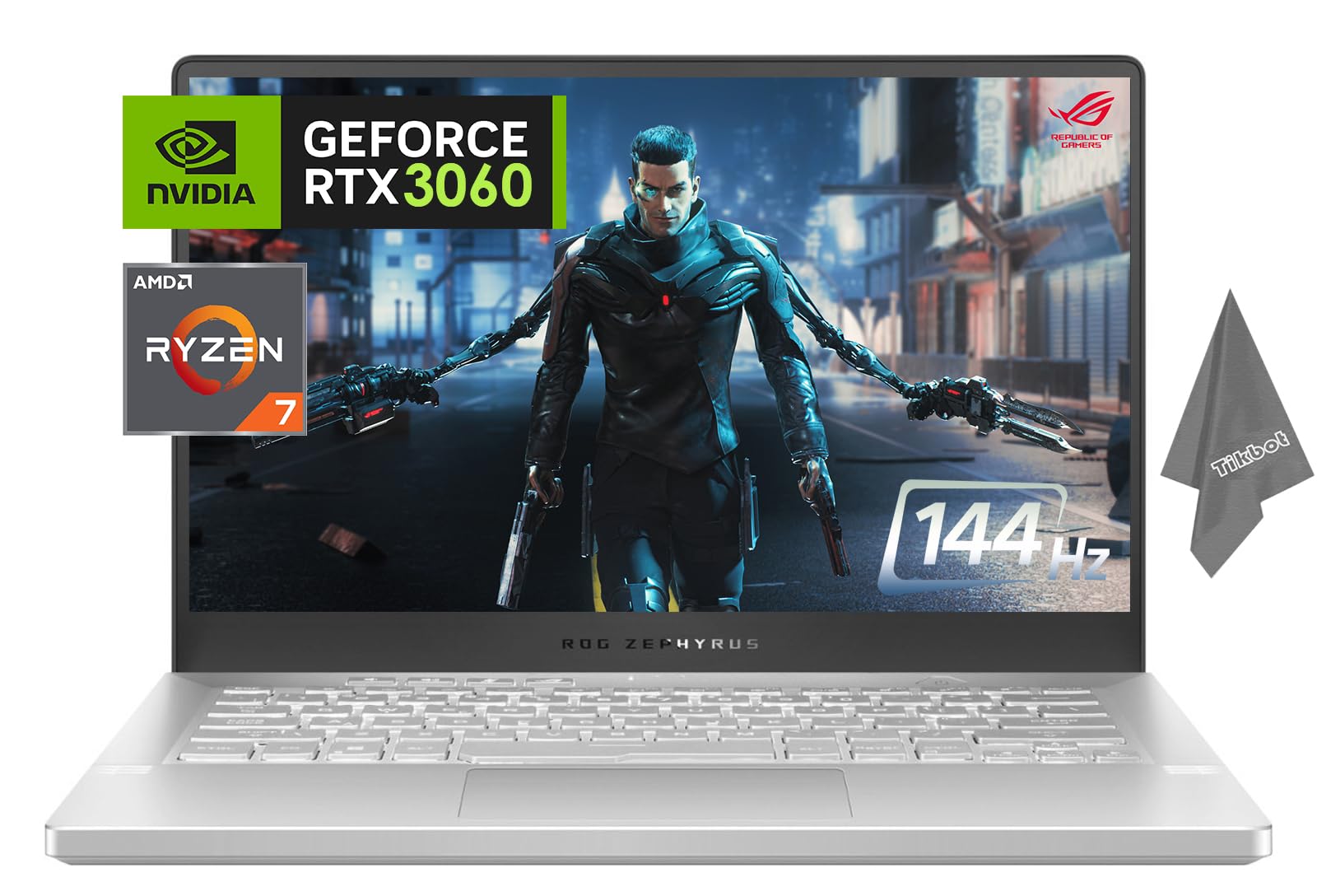 ASUS ROG Zephyrus G14 Gaming Laptop, 14β FHD 144Hz Display, AMD Ryzen 7-5800HS, NVIDIA GeForce RTX 3060 6G Graphics, 40GB RAM, 1TB PCIe SSD, Backlit Keyboard, Win 11 Home, White, w/Cloth
