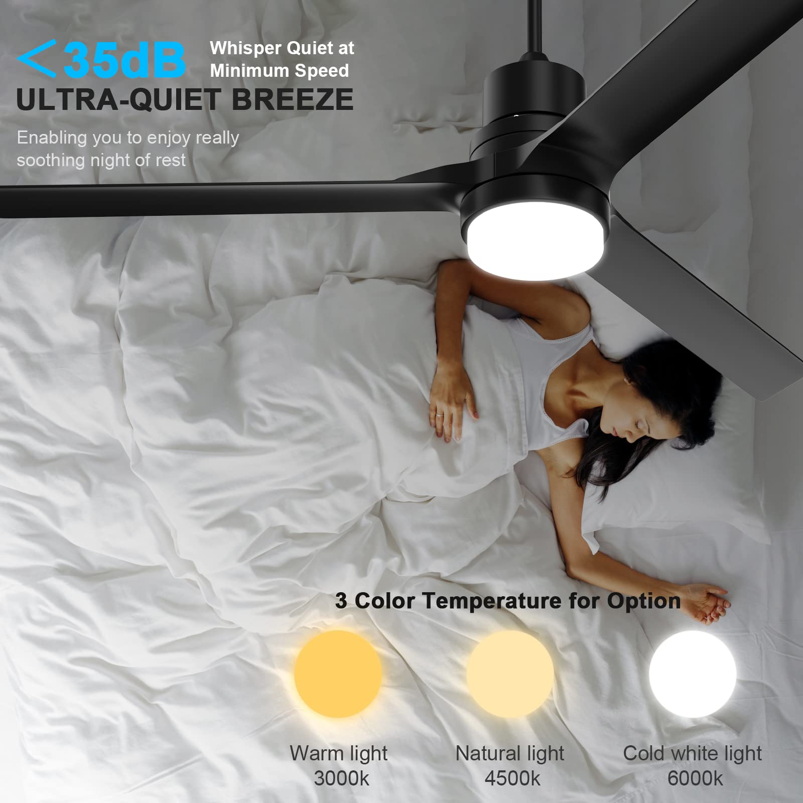 alescu Black Ceiling Fans with Lights,60" Indoor and Outdoor Ceiling Fan with Remote Control, Modern Reversible DC Motor for Patio Bedroom Living Room