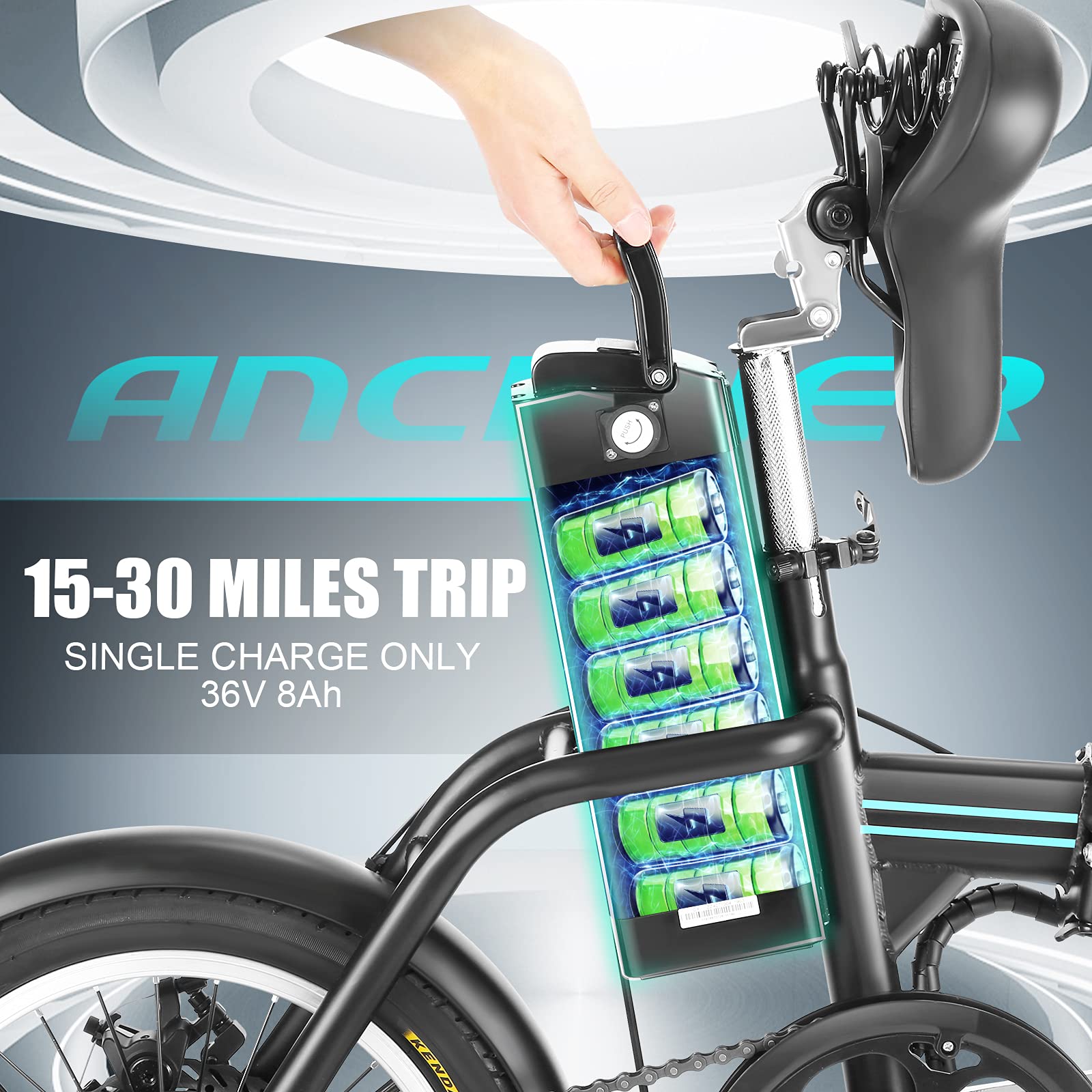 ANCHEER 16 inch Folding Electric Bike for Adults - Single Speed up to 15.5 Mph eBike with Removable Battery Mileage 30 Miles, Dual Disc Braking, 3 Riding Modes (Black)