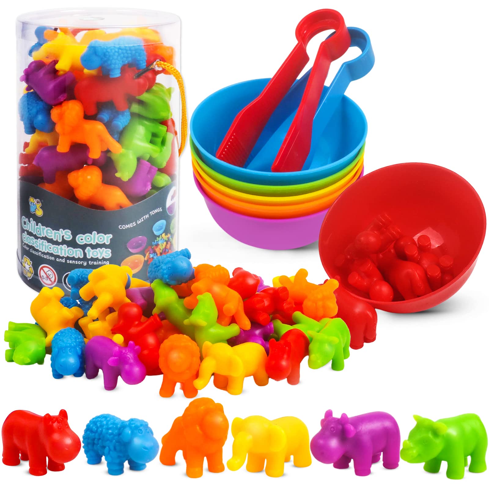 GKDOMS Counting Animals Toys Matching Game with Sorting Bowls Preschool Learning Activities Montessori Sensory Toy for Math Color Sorting, Party Favors Birthday Gifts for Kids Toddlers