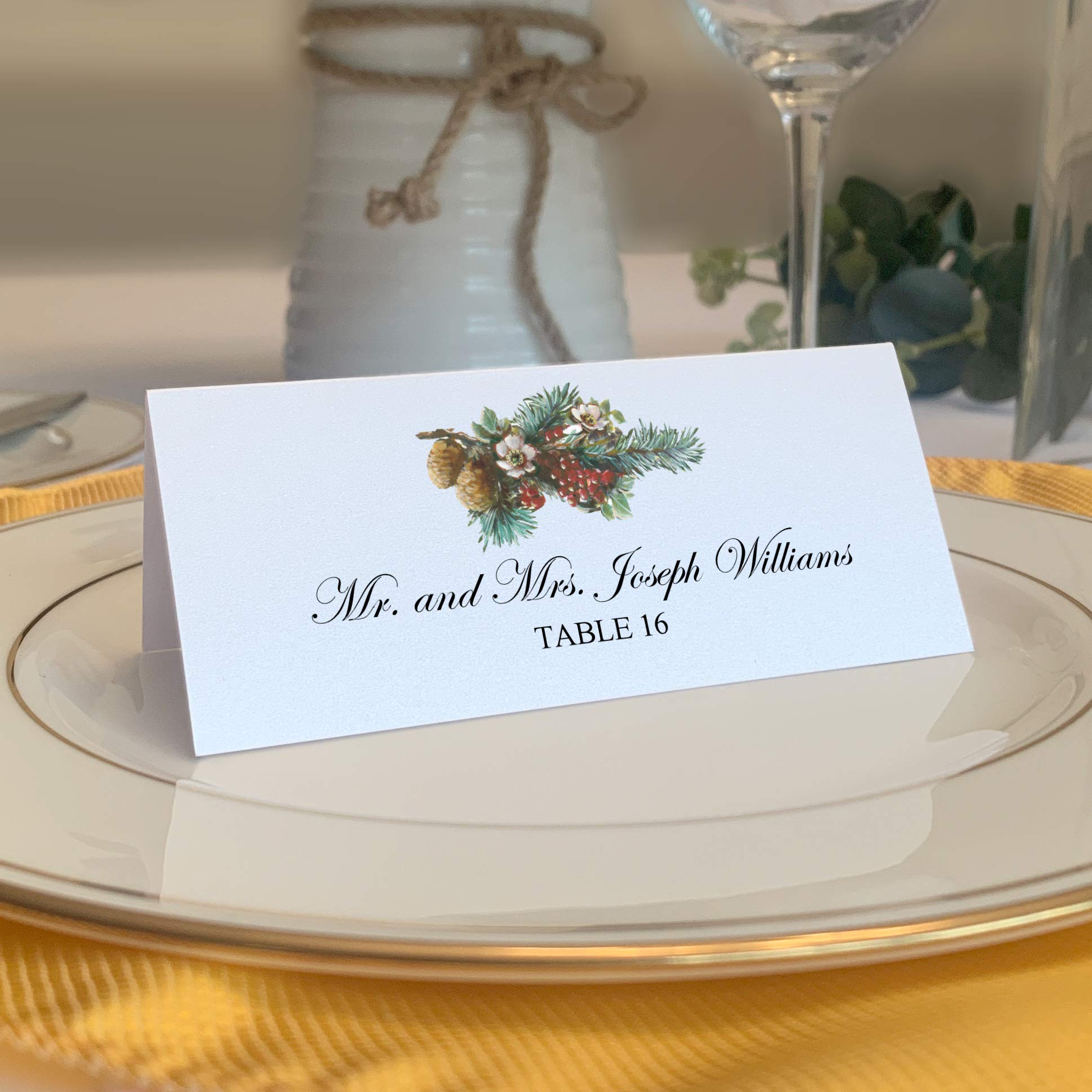 Christmas and Holiday Pine Boughs Printable Place Cards, Set of 60 (10 Sheets), Laser & Inkjet Printers - Wedding, Party, Dinner, and Special Events - Made in the USA