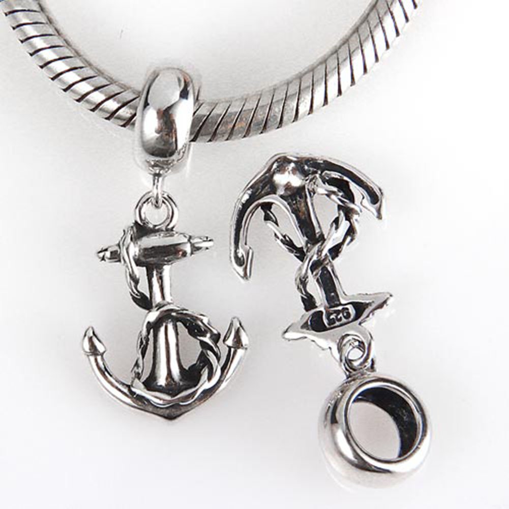 Anchor Charm 925 Sterling Silver Sailor Charm USN Charm Sea Charm Birthday Charm Anniversary Charm for Pandora Charms Bracelet (A)