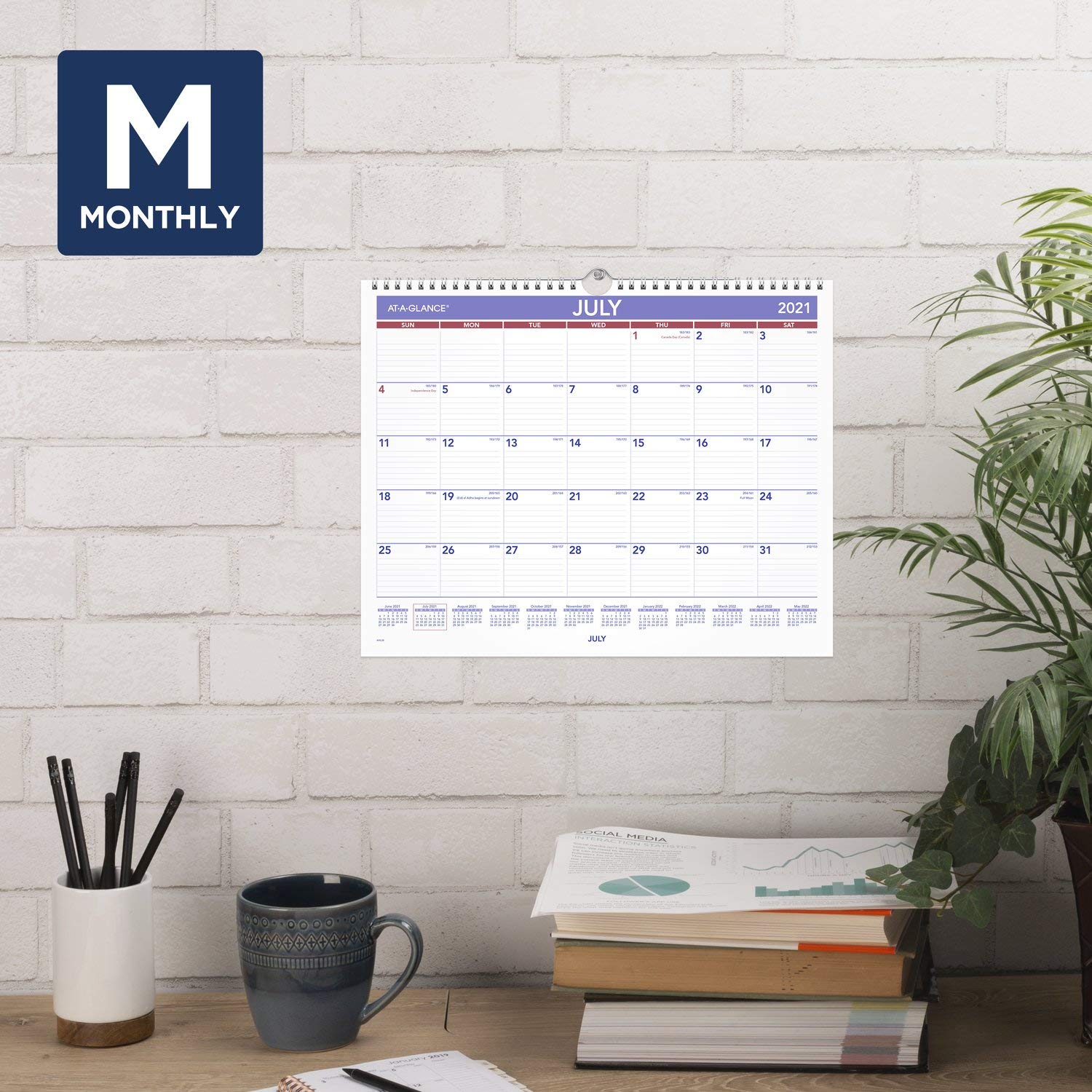 AT-A-GLANCE Academic Wall Calendar 2021-2022, AT-A-GLANCE, Monthly, 15-1/2" x 22-3/4", Large, for School, Teacher, Student (AY328)