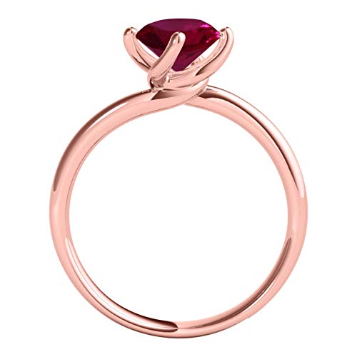 Aonejewelry 0.85 Carat 6mm Round Shape Created Ruby Gemstone Solitaire Engagement Wedding Ring For Woman Crafted In 10K Rose White & Yellow Gold
