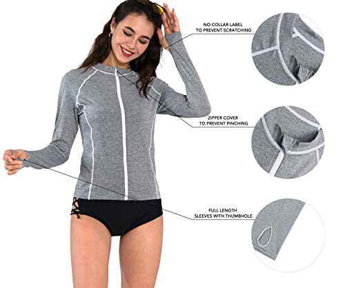 Actleis Women's Long Sleeve Rash Guard UPF 50+ UV Sun Protection Swim Shirt Medium Heather Gray