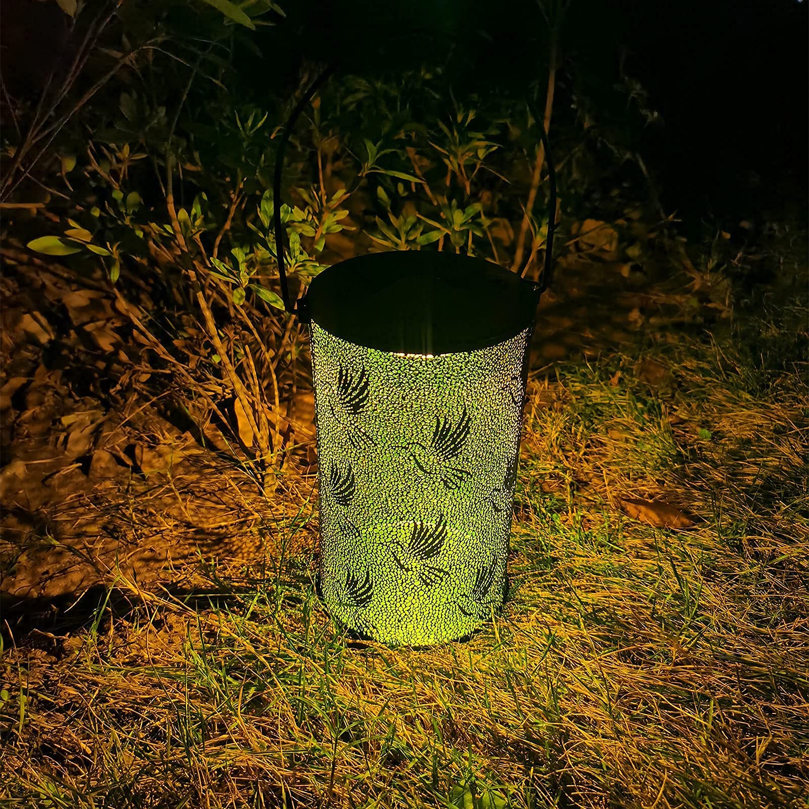 FLJZCZM Solar Lanterns Lights Outdoor Lantern Hanging Garden Metal Retro Light Battery Table Lamp Decorative Yard Camping Waterproof Green