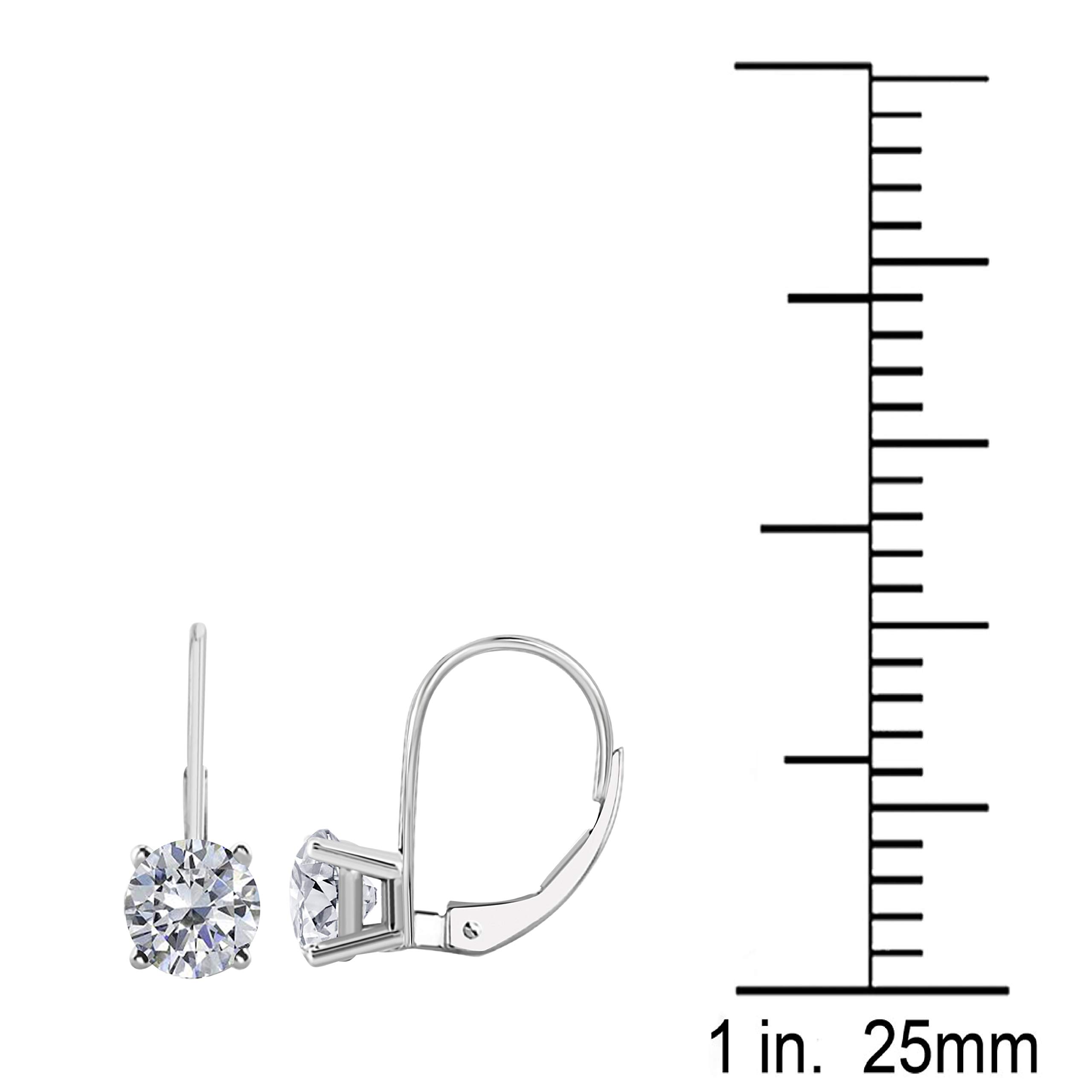 AoneJewelry 1.00 Carats Round White Diamond Leverback Earrings for Women in 14K White Gold Prong-Setting