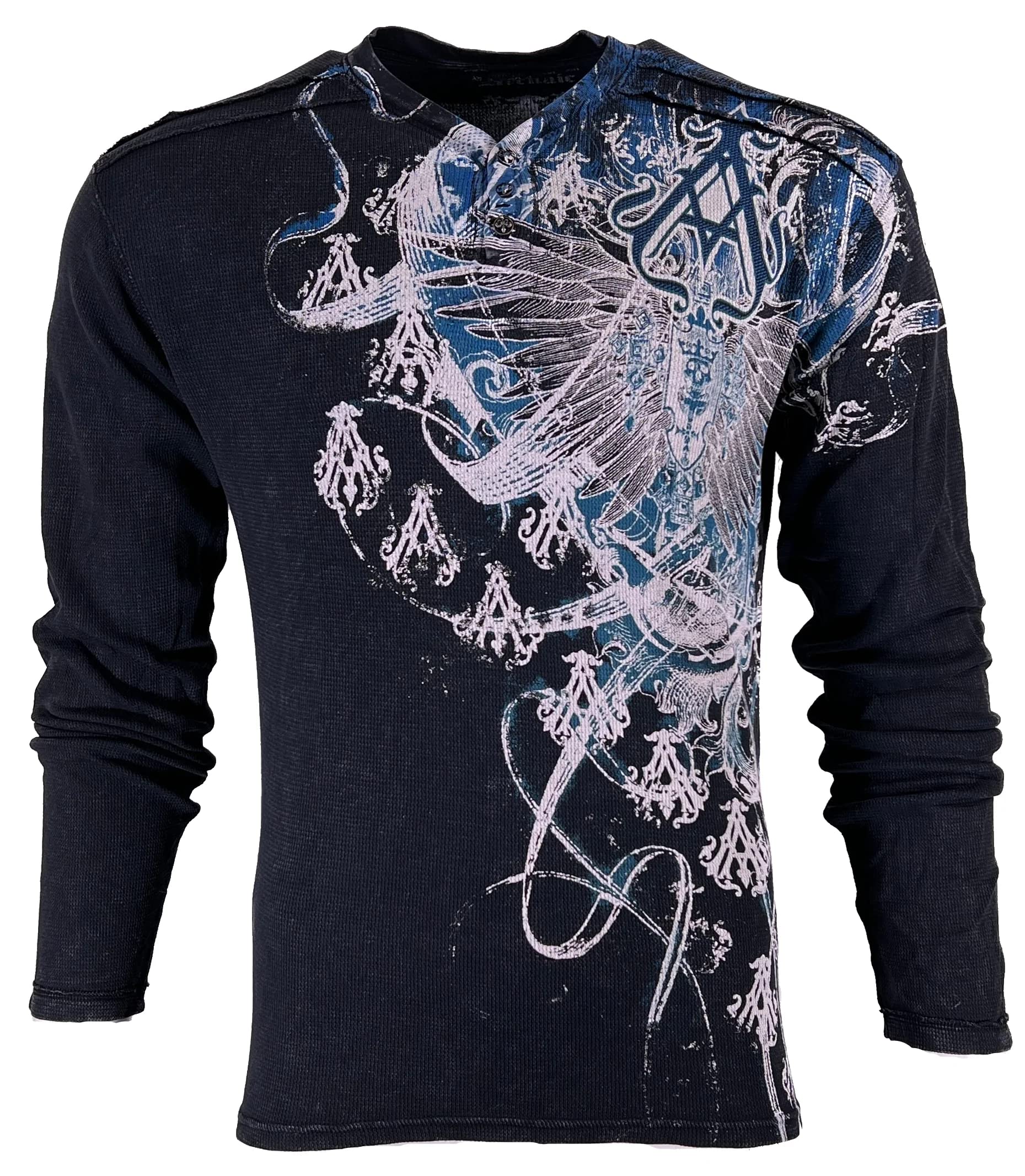 Archaic by Affliction Men's Thermal Shirt Woodcuts Black L