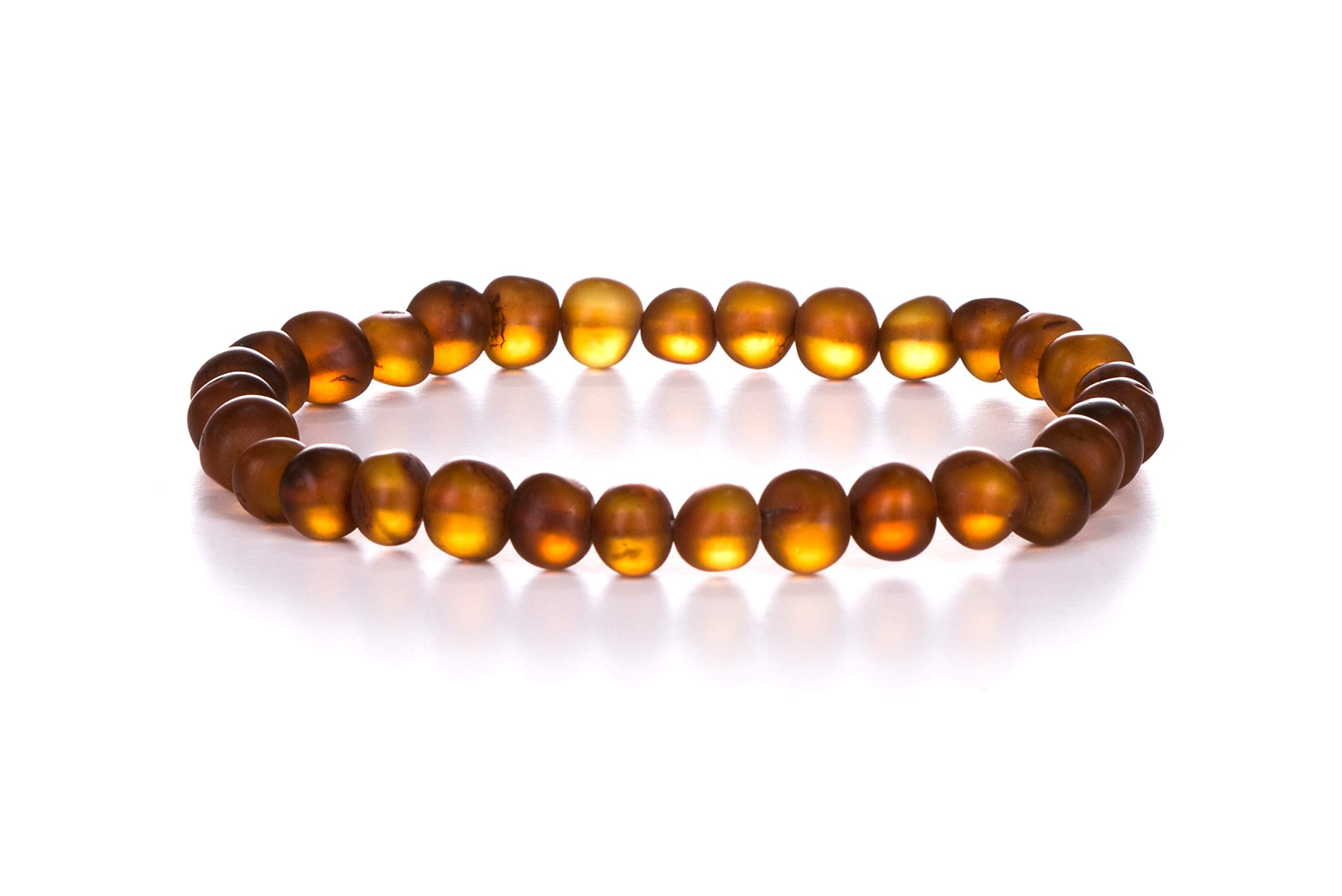 AMBERAGE Natural Baltic Amber Bracelet for Adults (Women/Men) - Hand Made from Raw-Unpolished/Certified Baltic Amber Beads(6 Colors) (8, Raw-Unpolished Cognac)