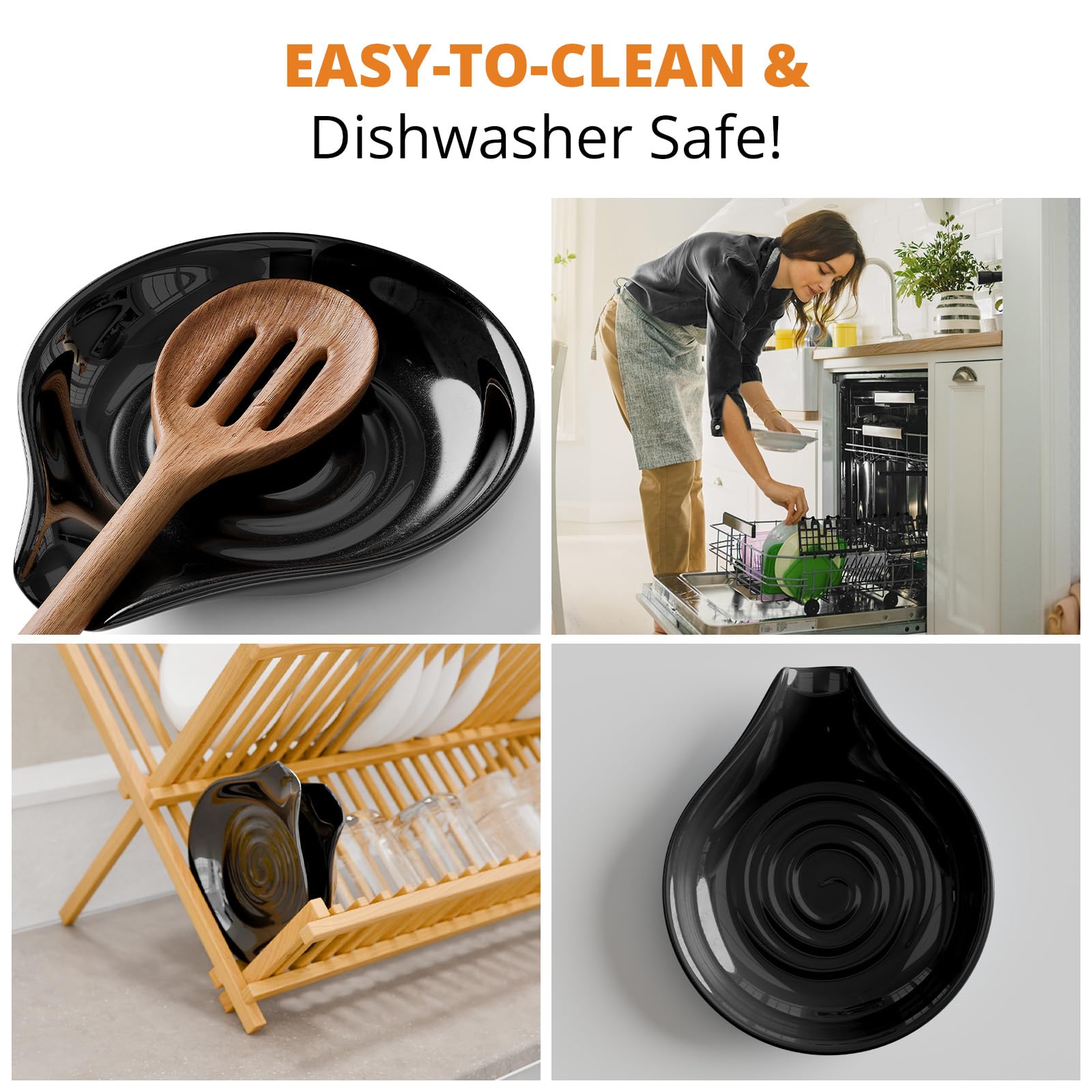 Ceramic Spoon Rest - 5 Inch Black Spoon Holder for Kitchen Counter - Perfect for Spoons, Ladles, Tongs, Spatulas, and Utensils