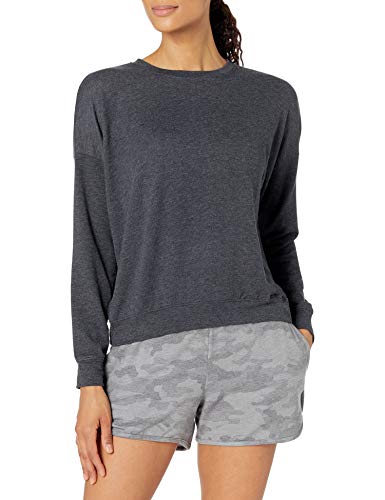 Amazon Brand - Core 10 Women's Soft Cotton French Terry Crew-Neck Long-Sleeve Sweatshirt, Dark Heather Grey, X-Large