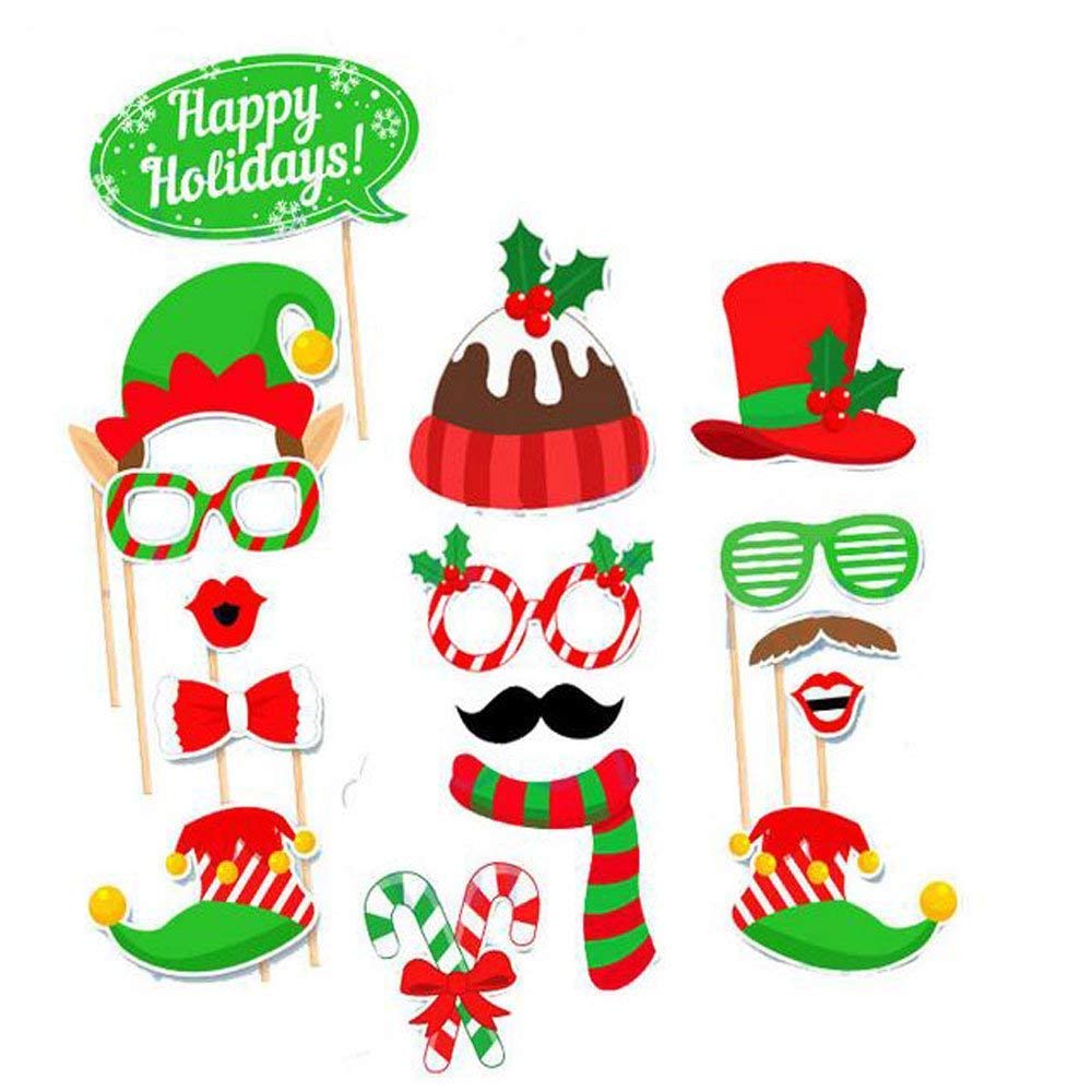Christmas Photo Booth Props 32Pcs(Upgraded Version), Merry Christmas Party Pose Sign, Red and Green Christmas Party Supplies Decorations for Kids Adults