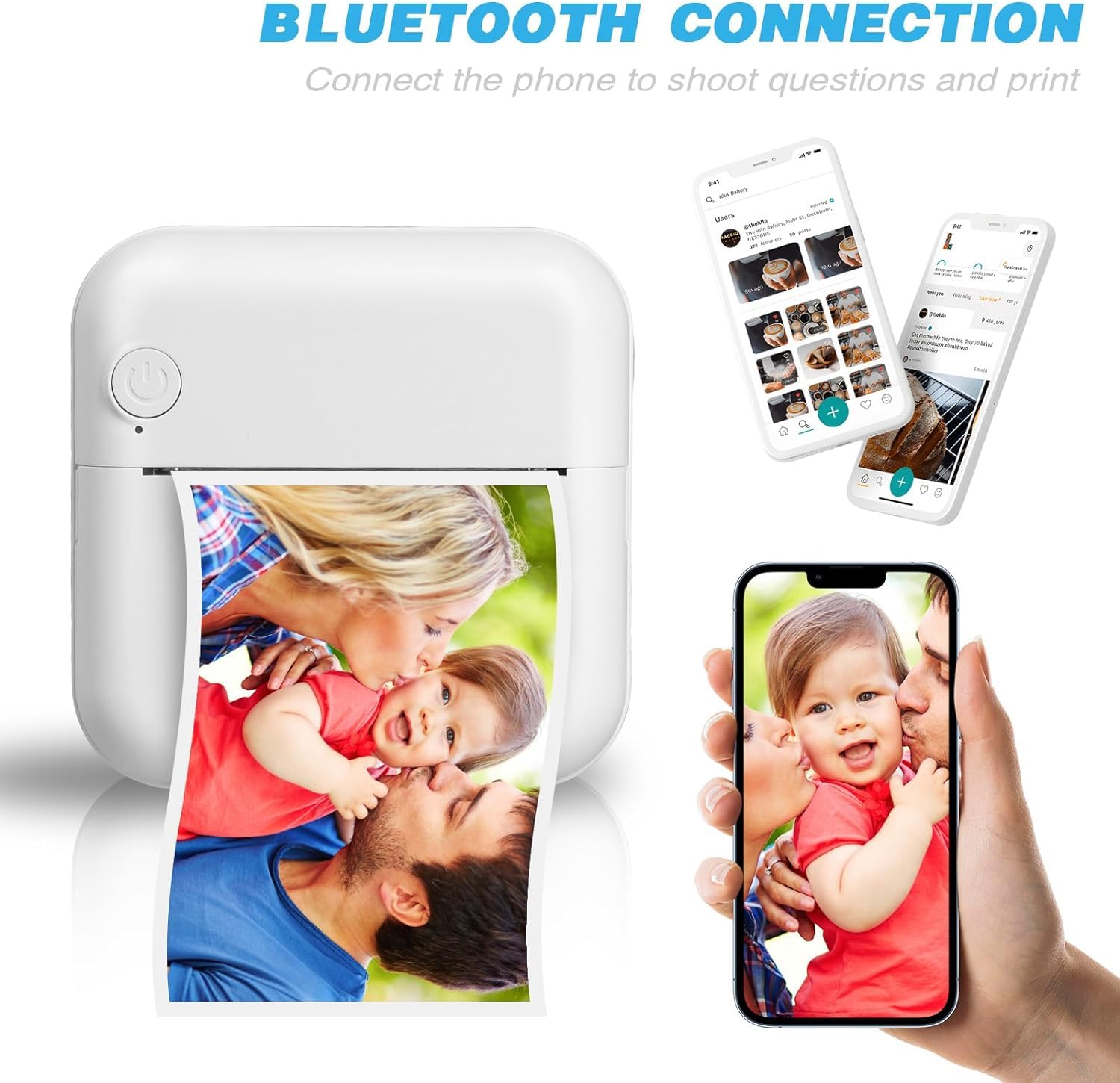 WeePro Mini Printer Portable Inkless Sticker Printer with 13 Rolls Paper, Ideal for Sticker Maker Machine, Label Printer for Small Business, Doodle Pocket Printer Compatible with Phone & Tablet