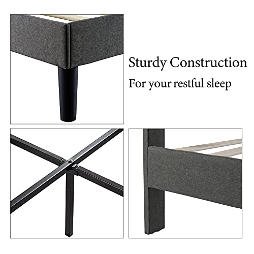 Allewie Upholstered Queen Size Platform Bed Frame with Adjustable and Curved Corner Design Headboard, Easy Assembly, No Box Spring Required, Dark Grey