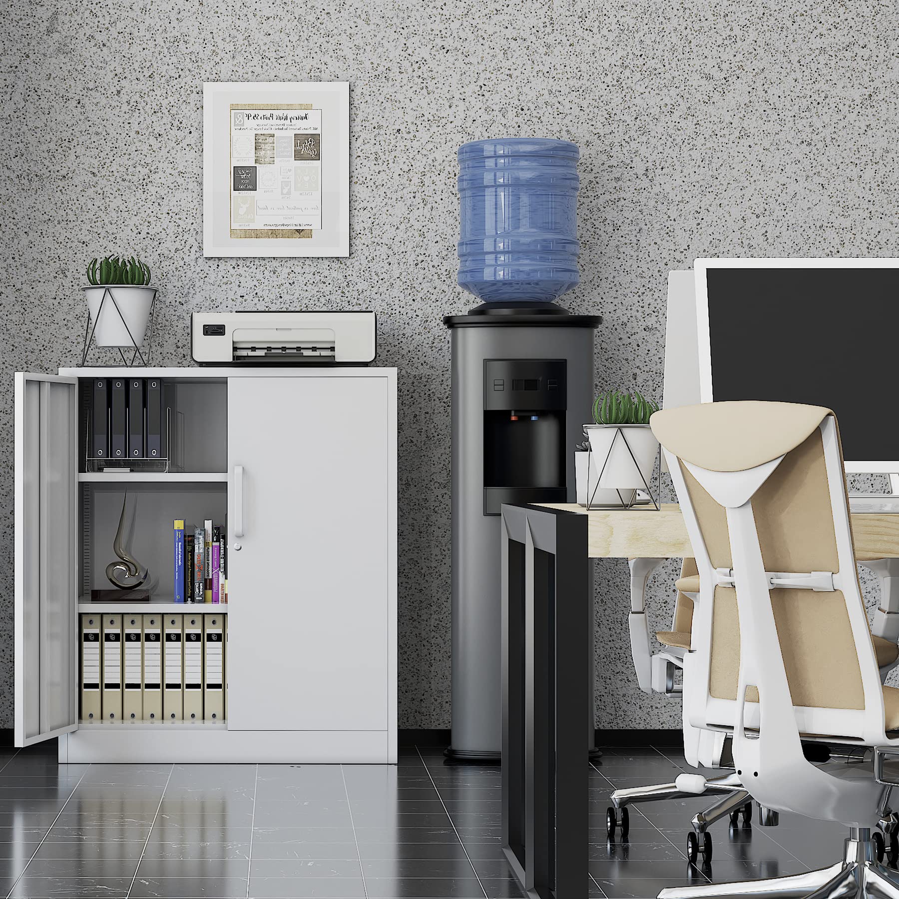 Anxxsu Metal Storage Cabinet, Lockable Steel Storage Cabinet with 2 Doors and Shelves, White Metal Cabinet with Lock, Small Locking Cabinet for Home Office