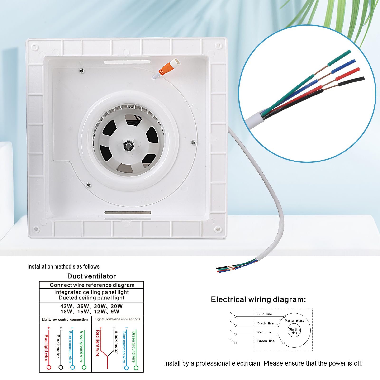 Bathroom Exhaust Fan with LED Light Ceiling Mount Ventilation Fan, 110 CFM 1.0 Sones 4 Inch Duct, Quiet Square Bathroom Fan Light Combo