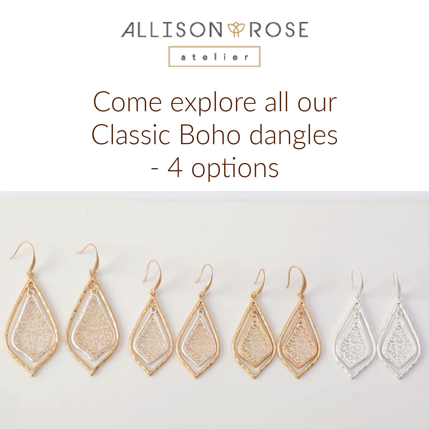 ALLISON ROSE ATELIER β Boho Filigree Two-Tone Dangle Earrings - Exquisite Handcrafted Jewelry for Boho Chic Style - Large Two Tone Worn Gold and Silver Plated Earring Set