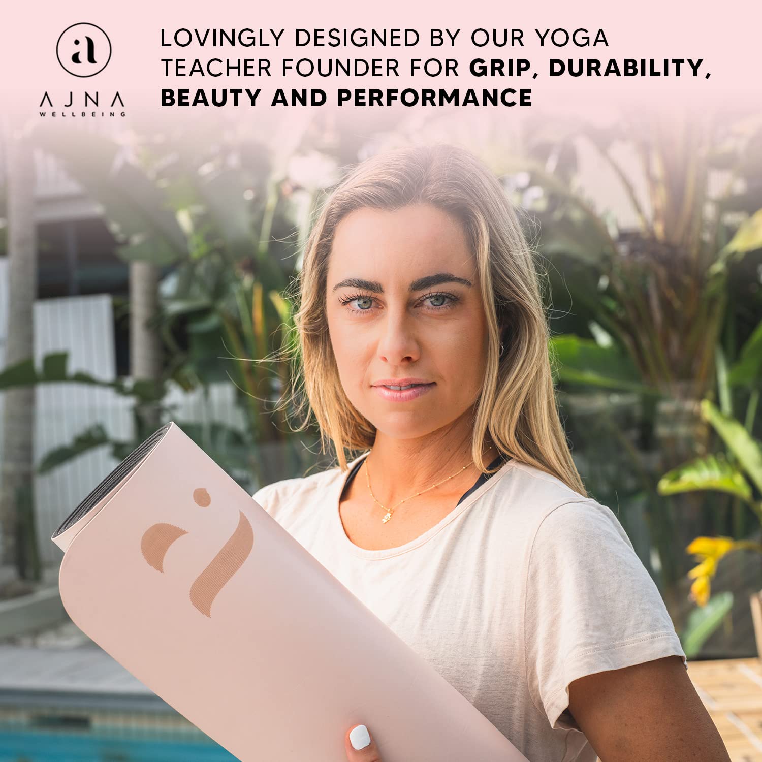 Ajna Natural Rubber Yoga Mat - Decrease Impact & Strain On Joints, Non-slip Stable Extra Long & Thick 6 feet, Pilates, Exercise, Fitness Accessory, High Density & Superior Dry Grip - Nude