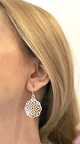 ALLISON ROSE ATELIER – Boho Dangle Earrings – Worn Gold Plating with Medallion Filigree Design. Lightweight Bohemian Drop Earrings for Women.