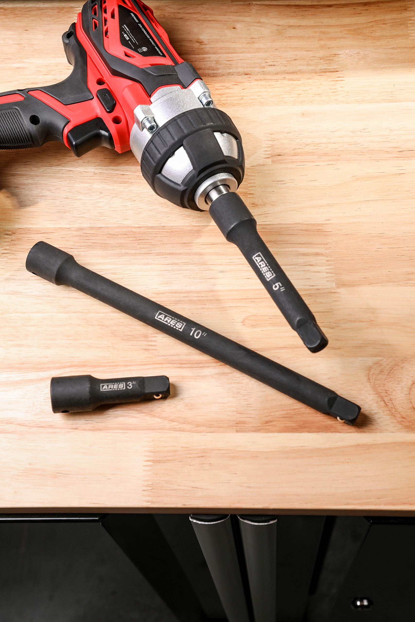 ARES 70031-1/2-Inch Drive Impact Extension Bar Set - 3-Inch, 5-Inch, and 10-Inch Laser Etched Socket Extensions Expand the Range of Impact Drivers