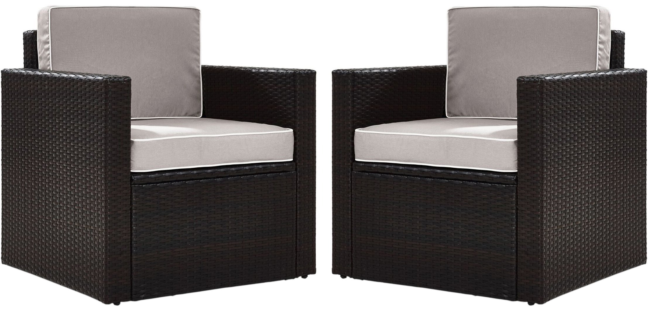 Crosley Furniture Palm Harbor 2-Piece Outdoor Chair Set, Wicker Patio Chairs for Conversation, Porch, Deck, Brown with Gray Cushions